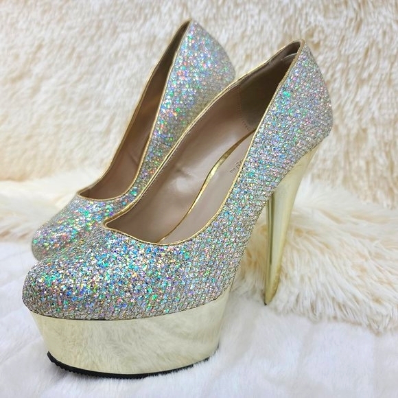 Shoes | 6 Heel Platform Holographic Glitter Pump | Poshmark